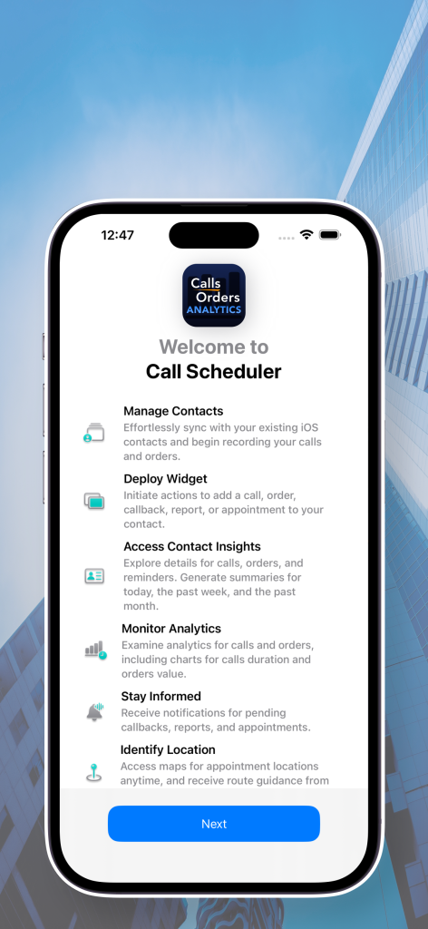 Call Scheduler CRM App with Reminder, Contacts, Order Analytics